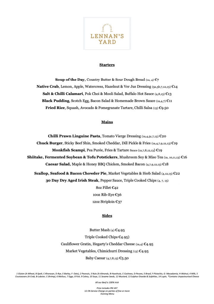 Menus – Lennans Yard