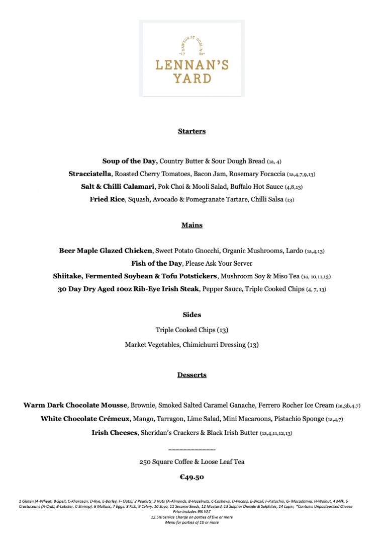 Menus – Lennans Yard