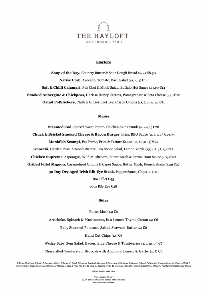Menus – Lennans Yard